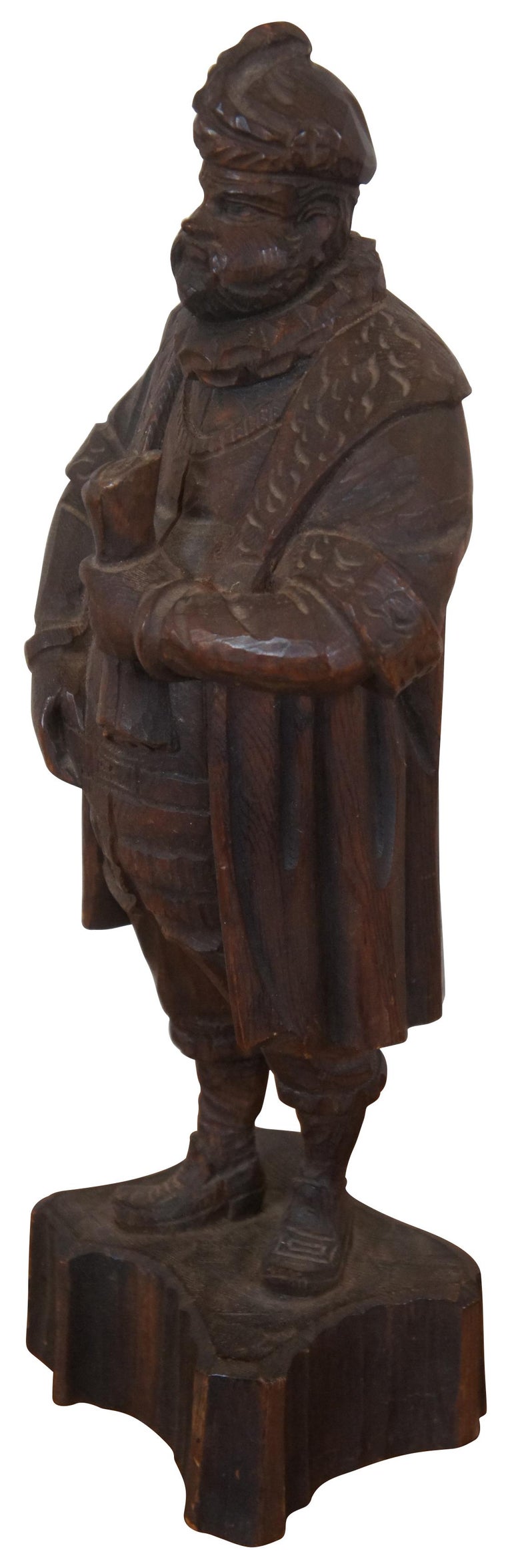 Antique Folk Art Carved Wood Renaissance Man Scholar Statue Figure at ...