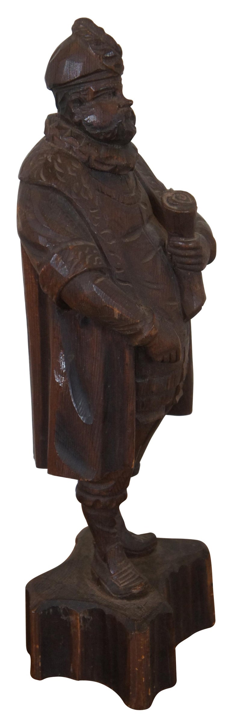Antique Folk Art Carved Wood Renaissance Man Scholar Statue Figure at ...