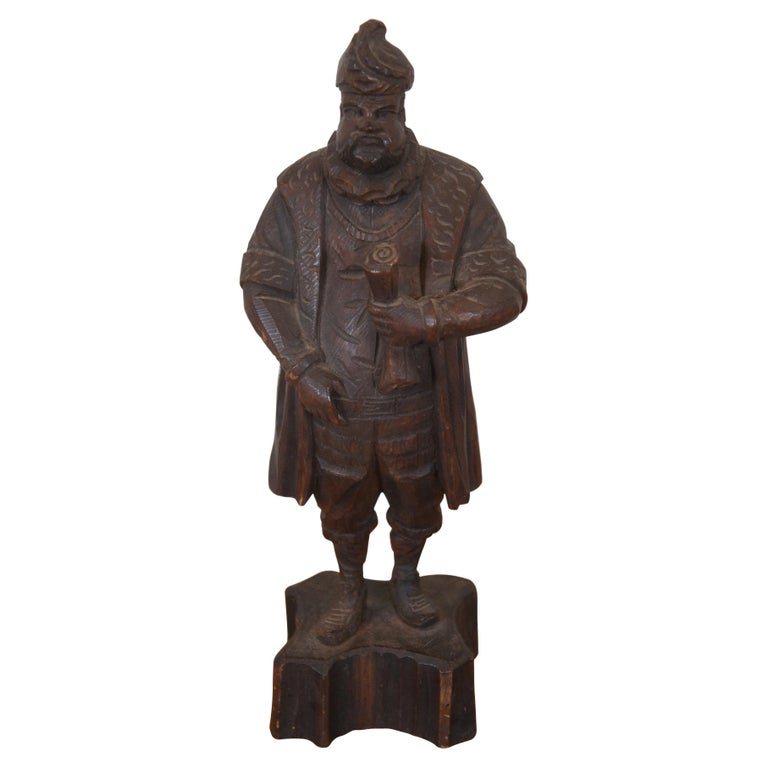 Antique Folk Art Carved Wood Renaissance Man Scholar Statue Figure at ...