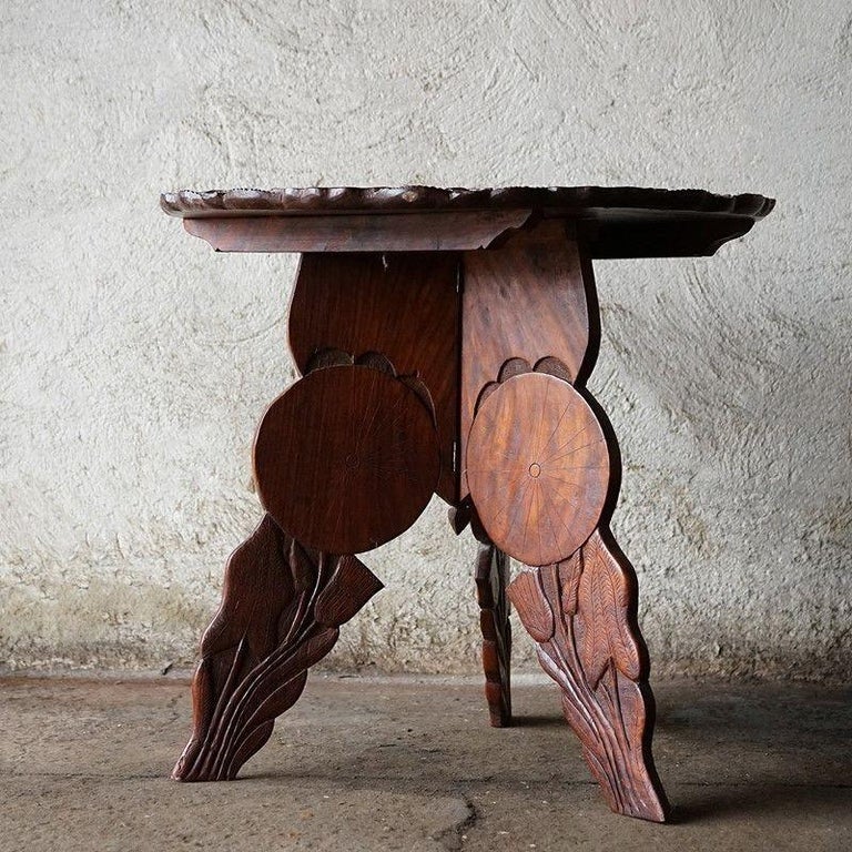 Antique Folk Art Hand Carved Dish Top Occasional Table, Early 20th ...