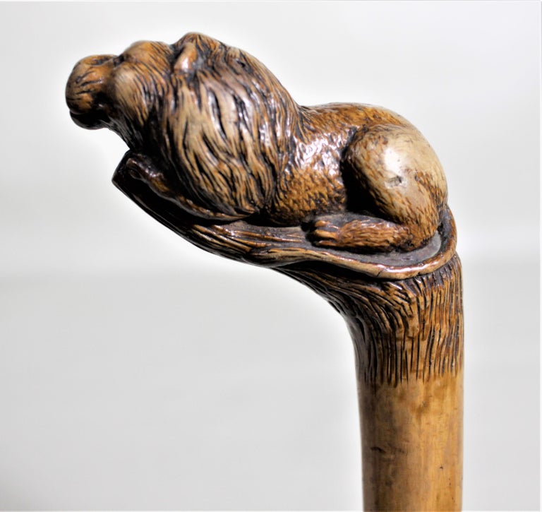 Antique Folk Art Hand Carved Figural Seated Lion Handled Cane or ...