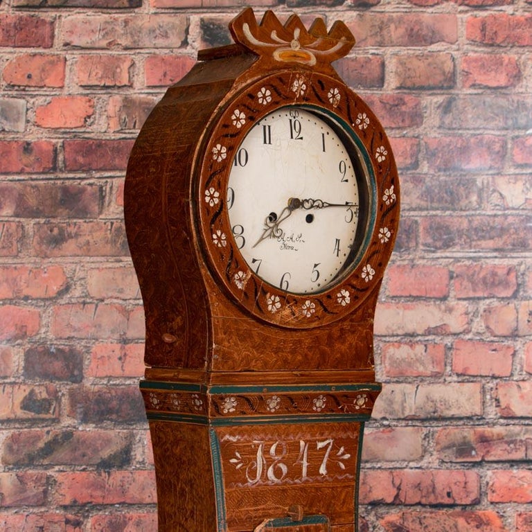 Antique Folk Art Painted Swedish Mora Clock at 1stDibs