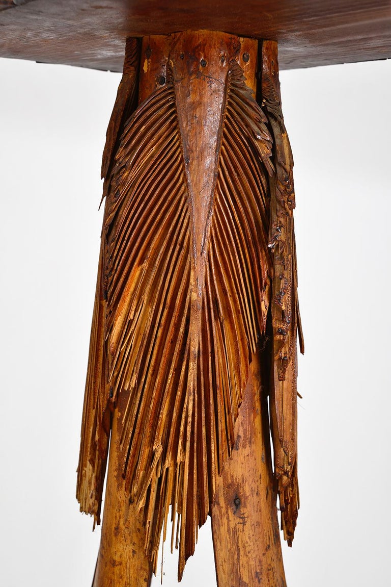 Antique Folk Art Palm Frond Wood Occasional Table Tramp Art Tiki ...
