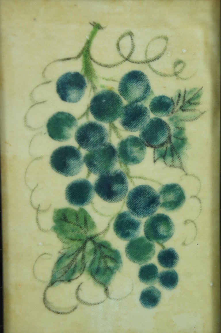 Antique Folk Art Pastel Grapevine Painting on Cloth Grape Bunch Still ...
