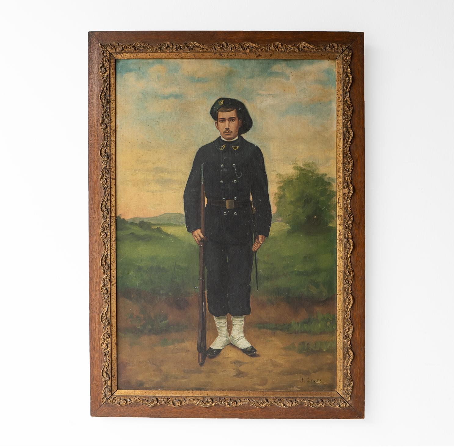 Antique Folk Art Portrait of a French 'Chasseur Alpin' Soldier ...