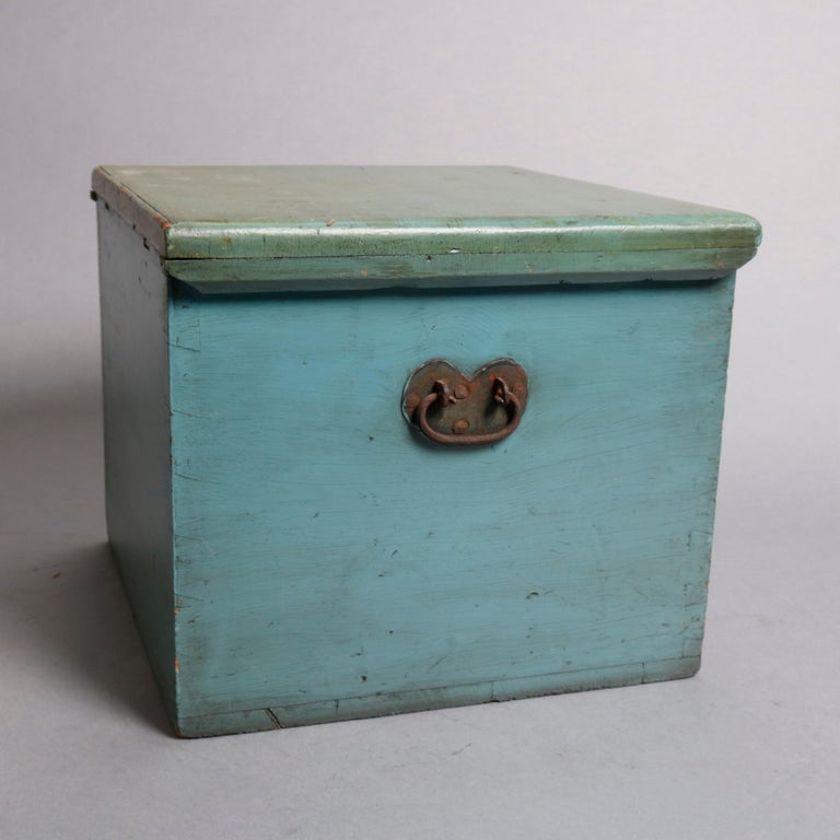 Folk Art and Primitive Blue Decorated Softwood and Iron Sugar Box ...