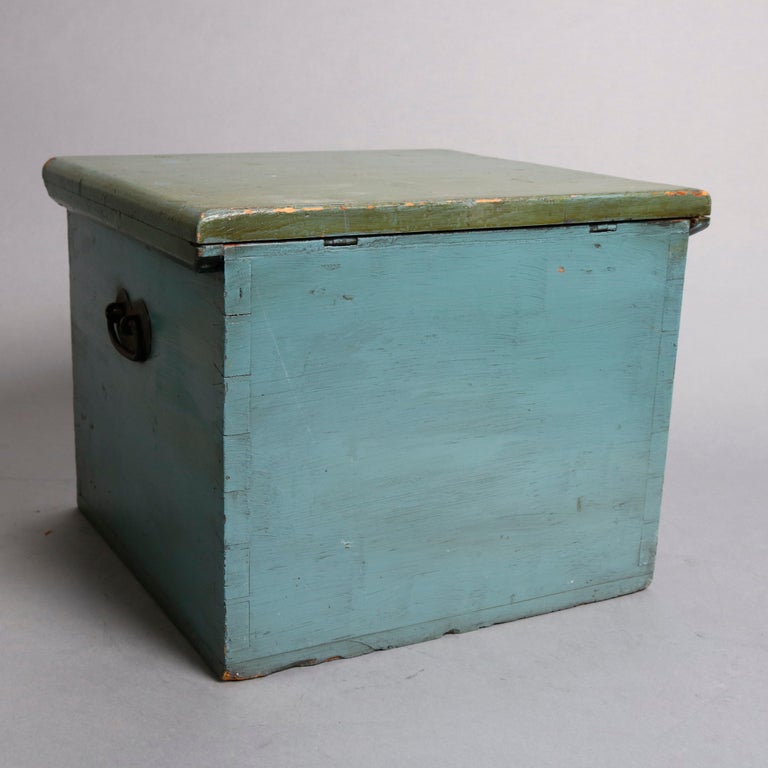 Folk Art and Primitive Blue Decorated Softwood and Iron Sugar Box ...
