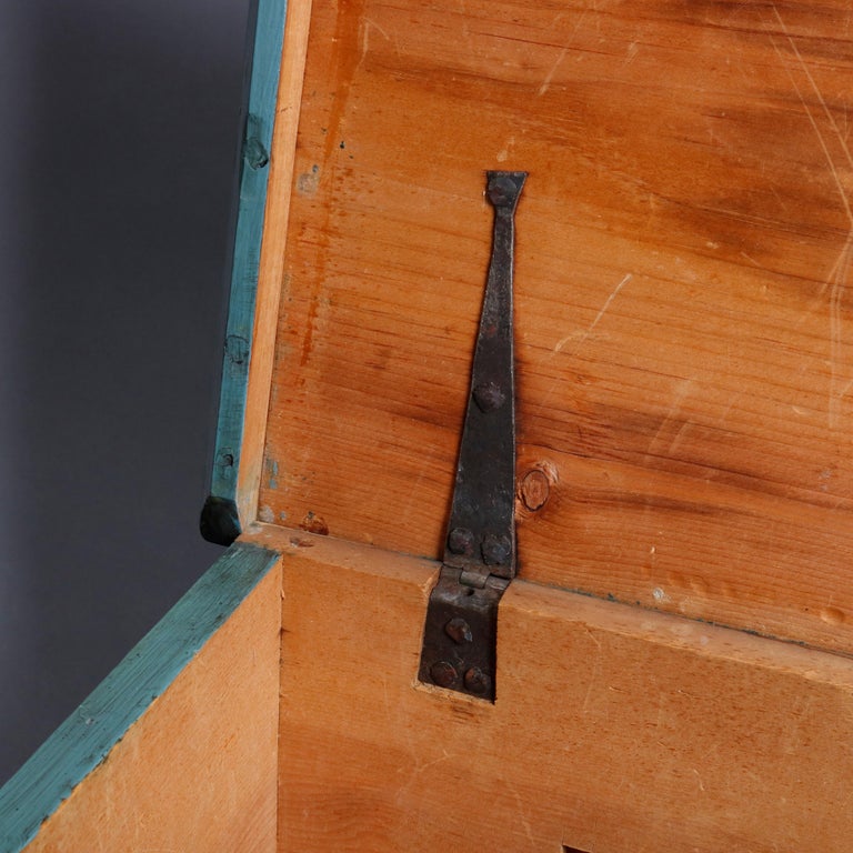 Folk Art and Primitive Blue Decorated Softwood and Iron Sugar Box ...