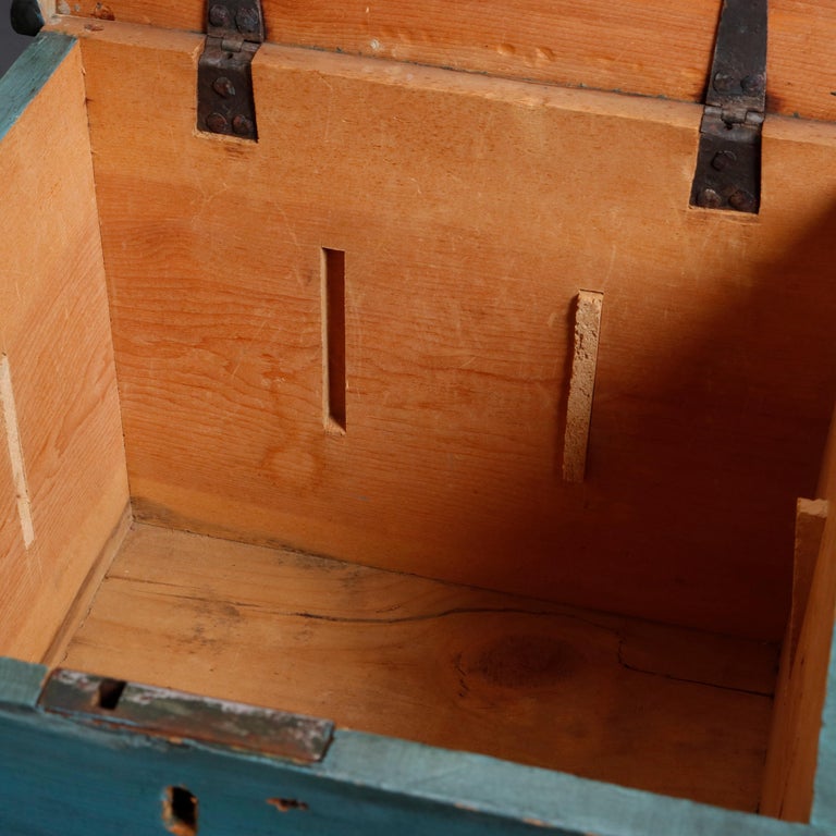 Folk Art and Primitive Blue Decorated Softwood and Iron Sugar Box ...