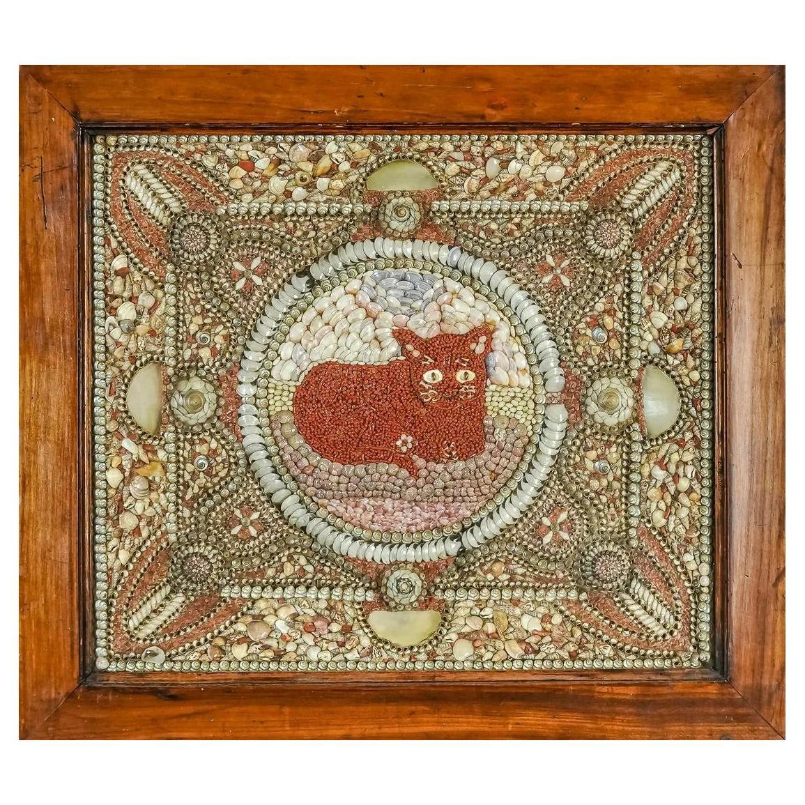 Antique Folk Art Red Cat Shell Valentine at 1stDibs