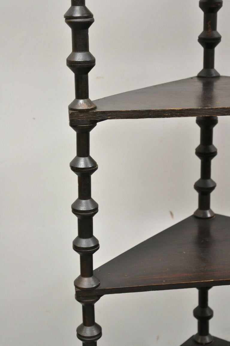 Antique Folk Art Sewing Spool Carved 6 Tier Corner Shelf Whatnot Stand ...