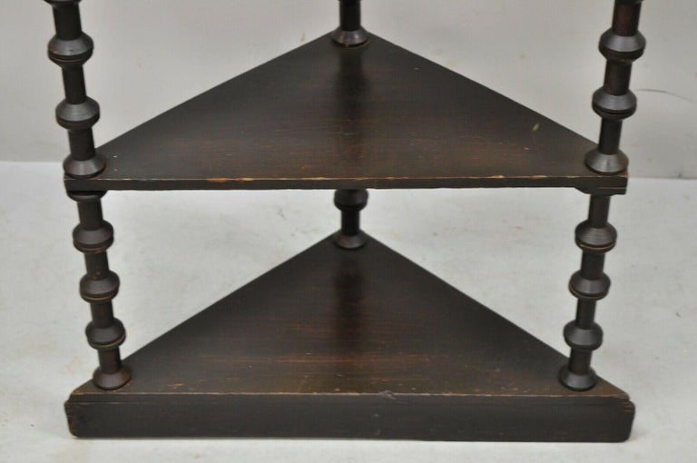 Antique Folk Art Sewing Spool Carved 6 Tier Corner Shelf Whatnot Stand ...