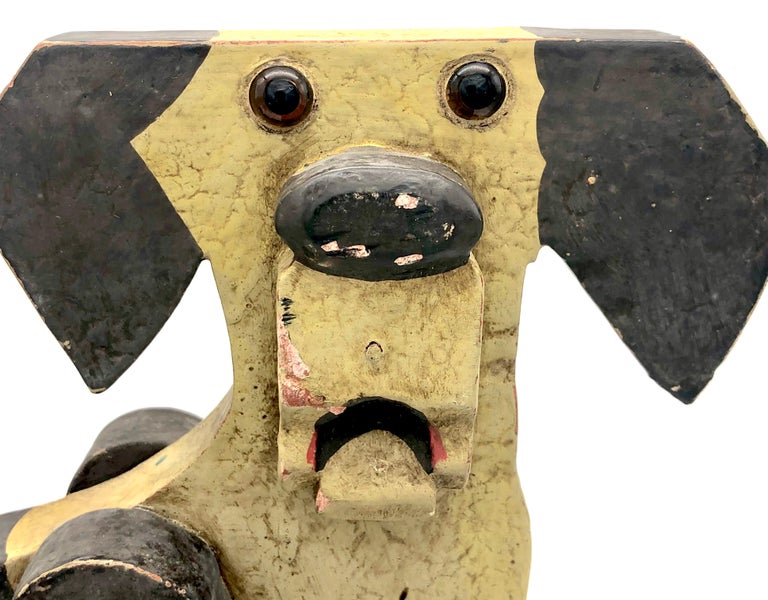 Antique Folk Art Toy Beagle Dog on Wheels Painted Wood For Sale at ...