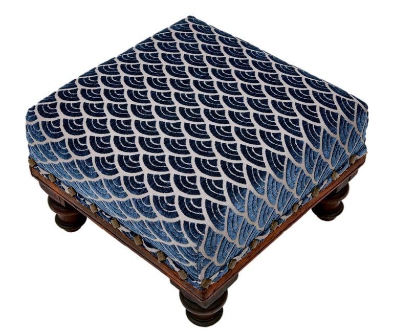 Antique Footstool Upholstered in Peggy Platner Velvet For Sale at 1stDibs