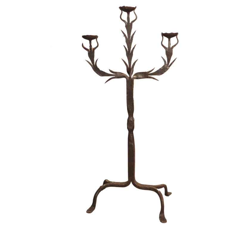 Antique Forged Iron Candelabra Torchere from Spain, Circa 1900 For Sale ...