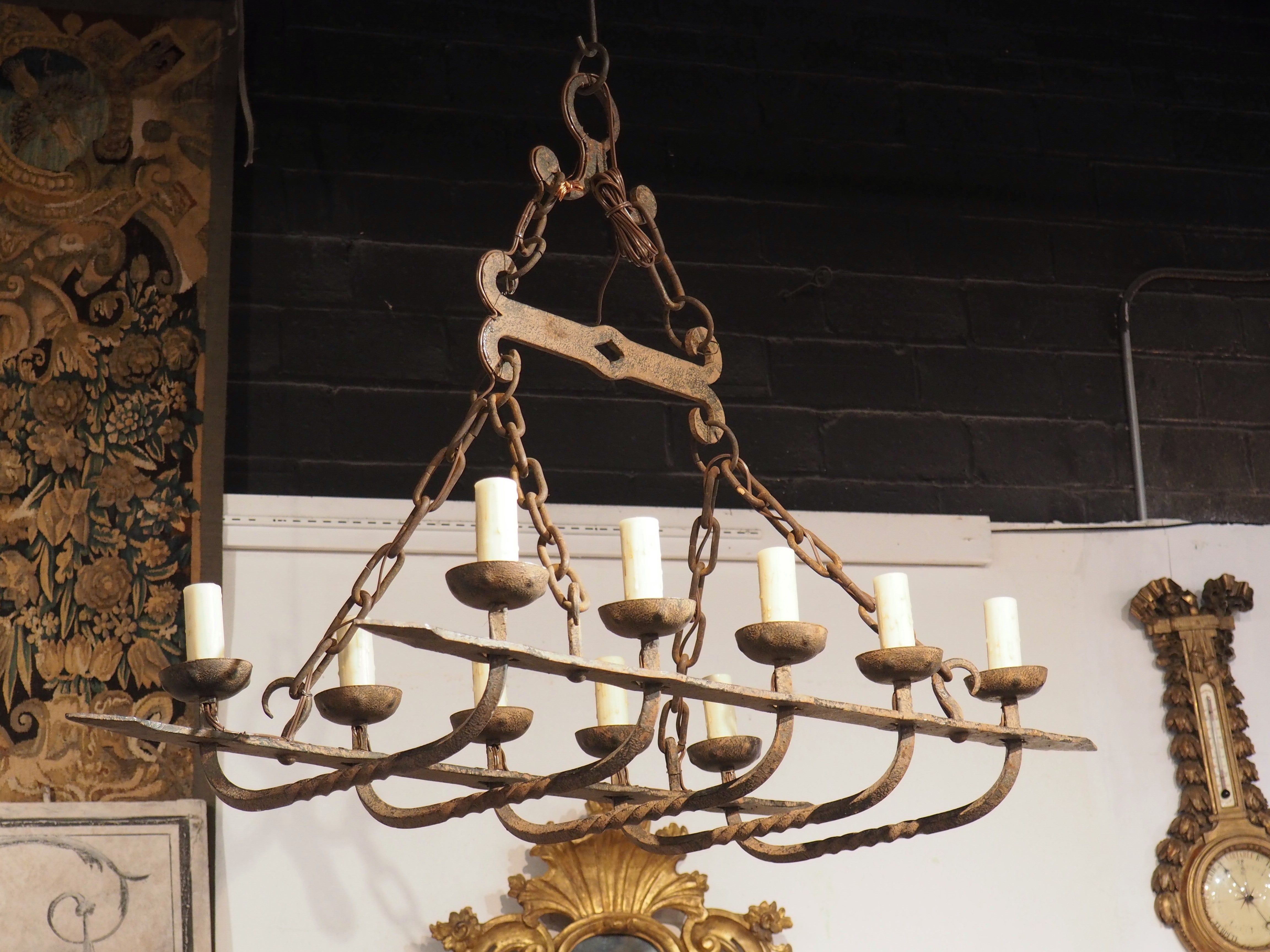 Ten-Light Fer Forge Chandelier with Crystals For Sale at 1stDibs