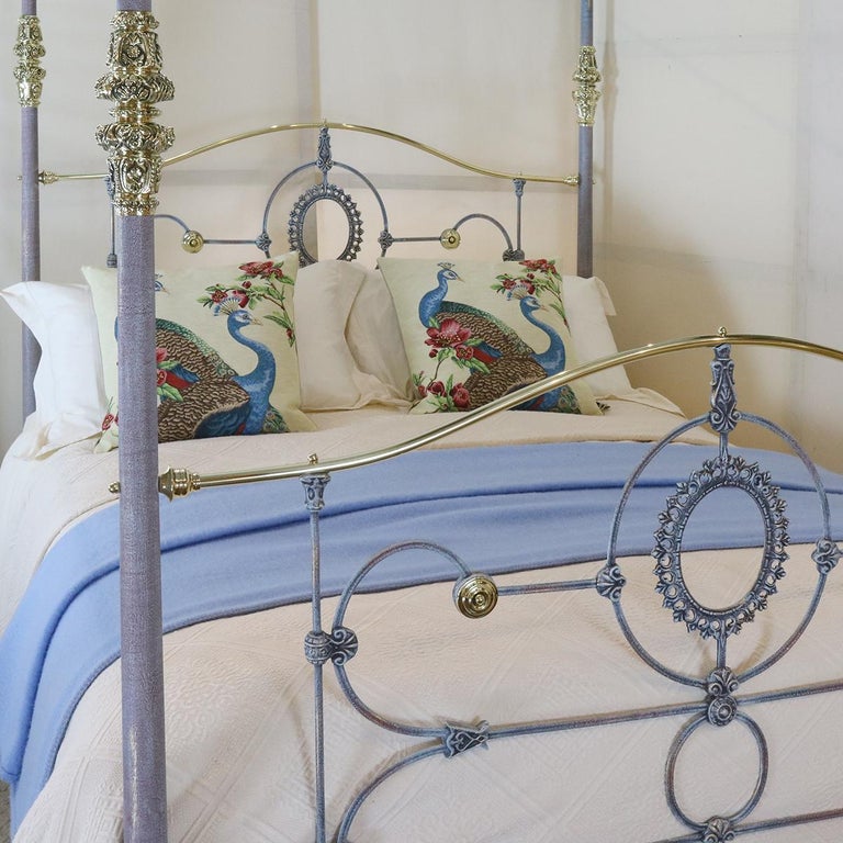 Antique Four-Poster Bed in Blue Verdigris, M4P30 at 1stDibs