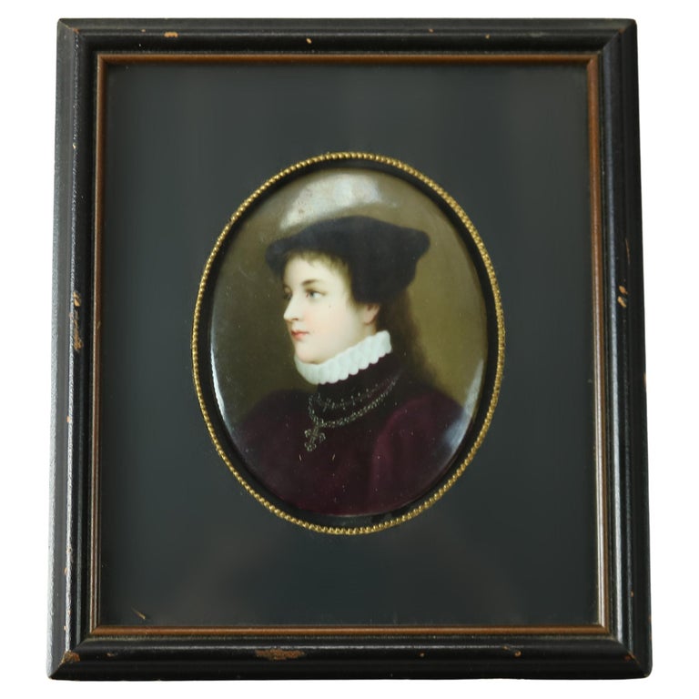 Antique Framed Hand Painted Porcelain Portrait Plaque of Woman 19th ...