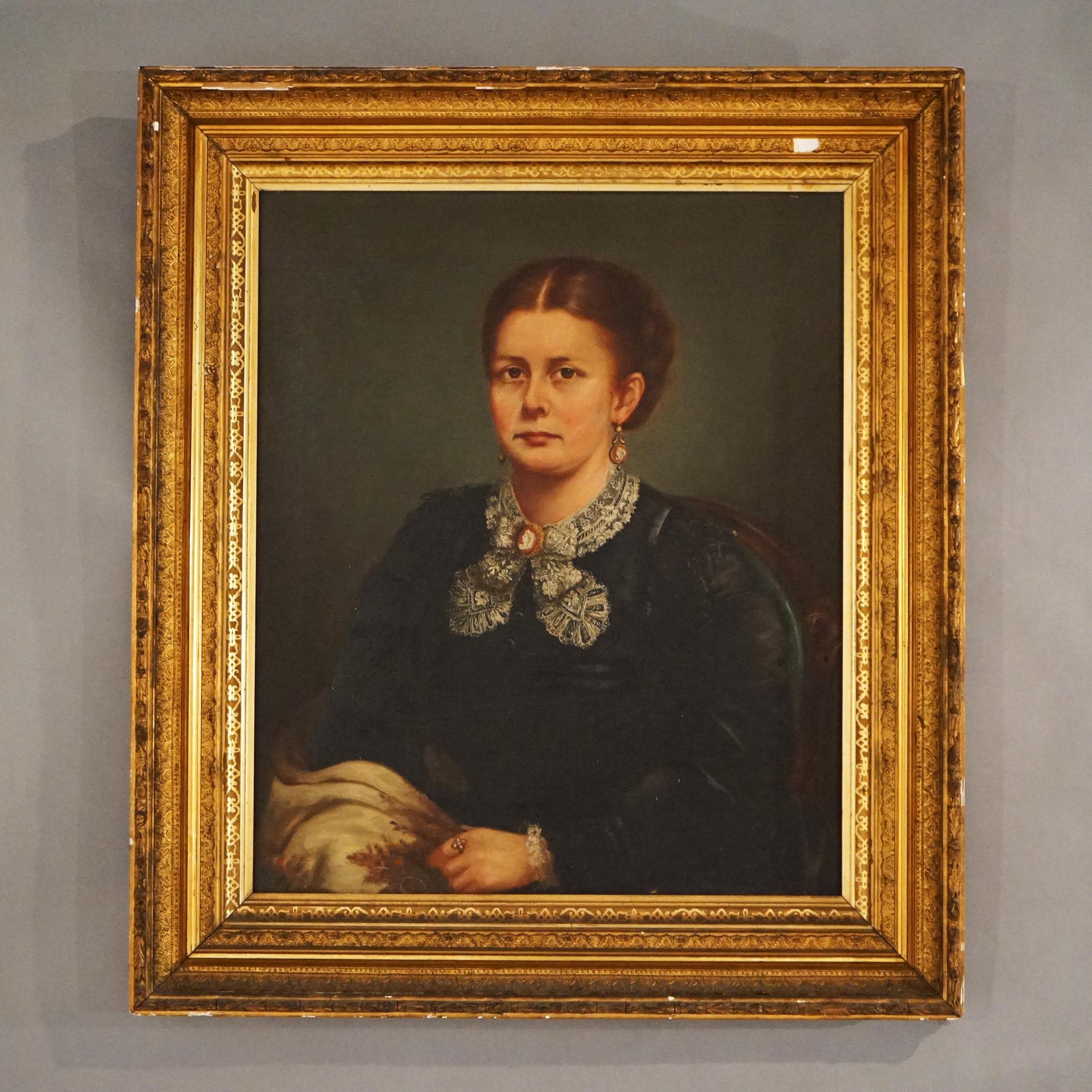 Antique Framed Oil on Canvas 19th Century Portrait Painting of a ...