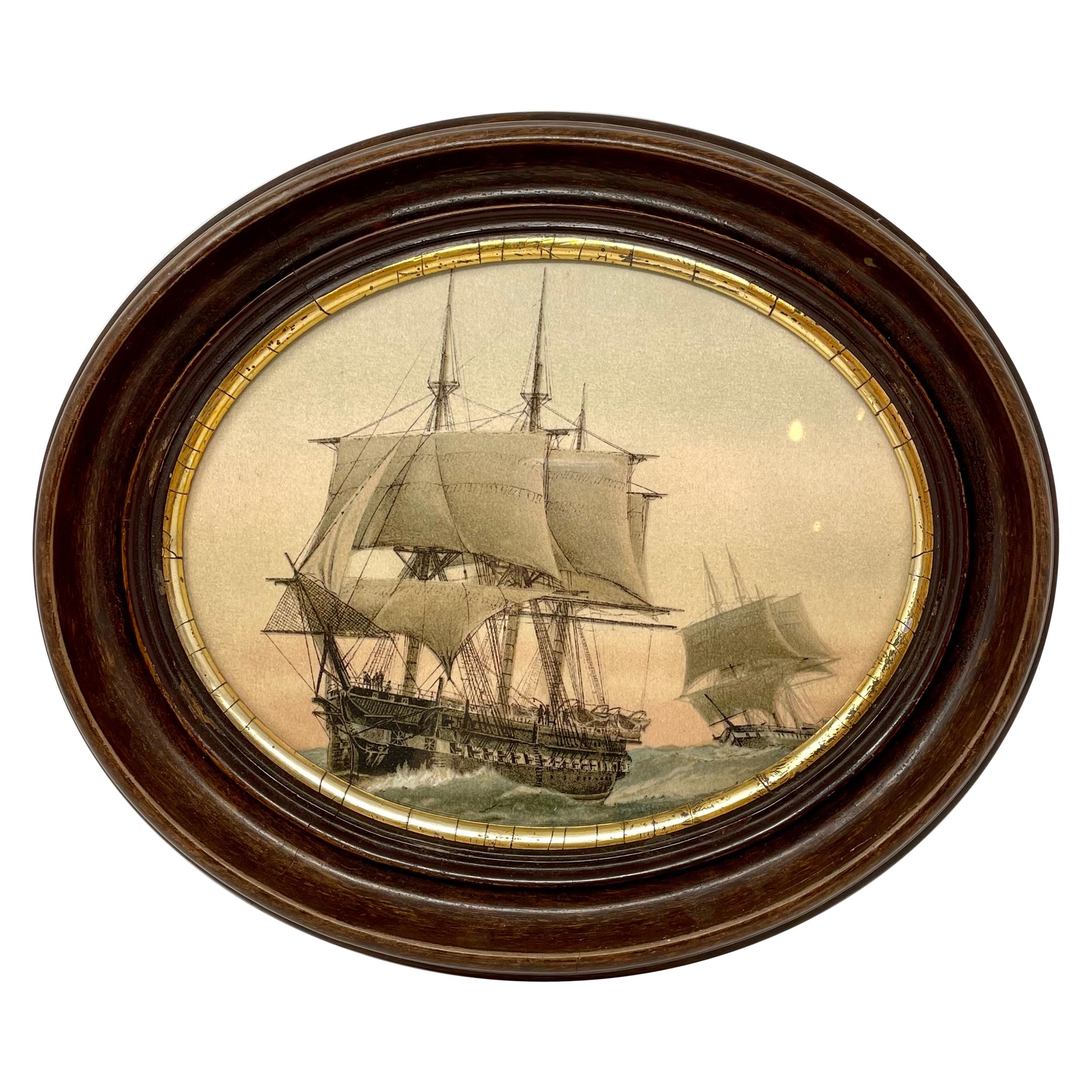 Antique Framed Ships Lithograph at 1stDibs