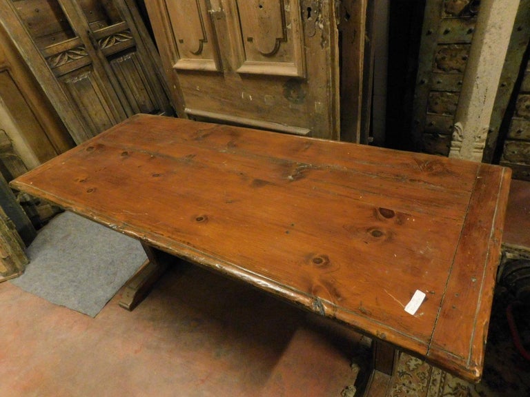 Antique "Fratino" Brown Larch Wood Table, Rustic, 1800, Italy at 1stDibs