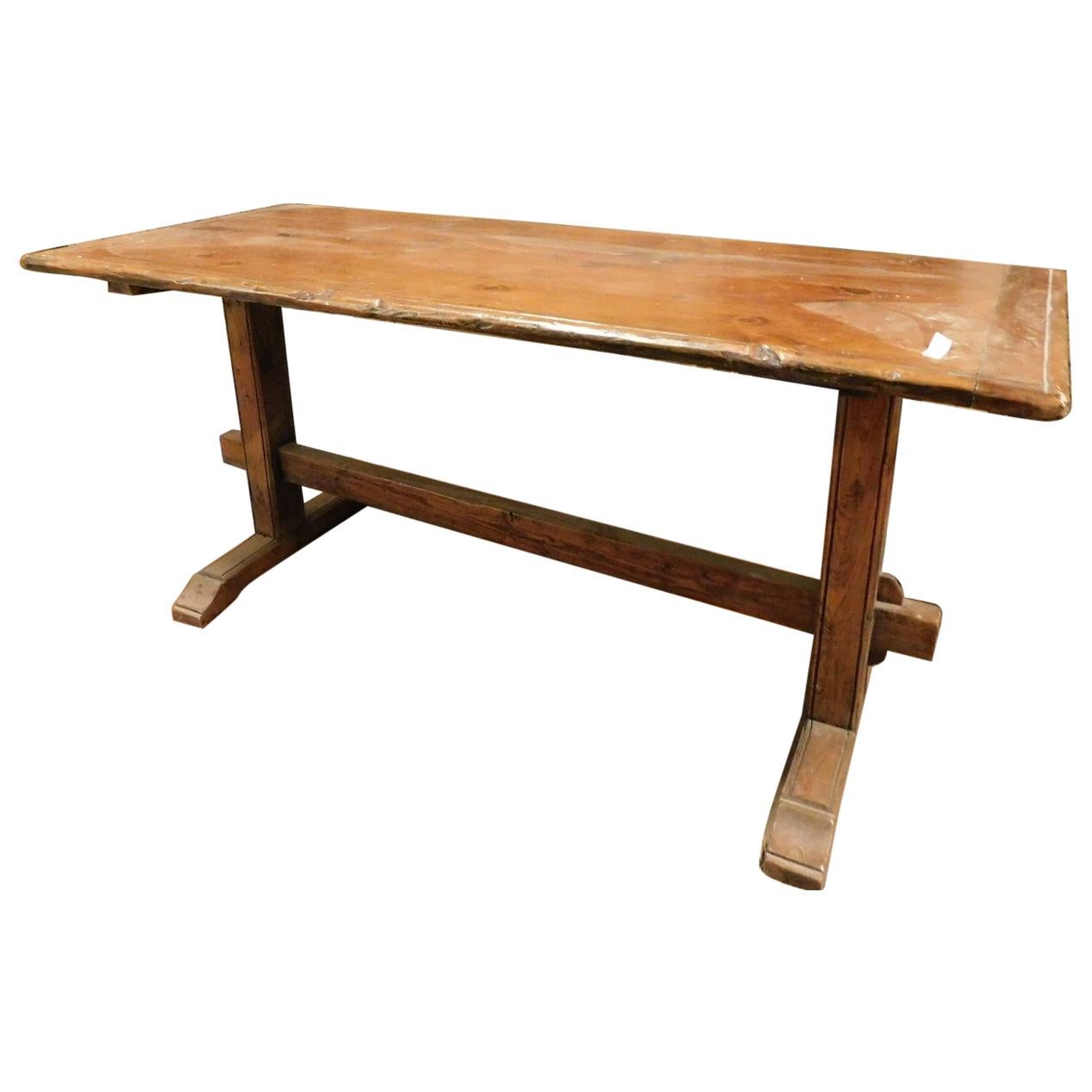 Antique "Fratino" Brown Larch Wood Table, Rustic, 1800, Italy at 1stDibs