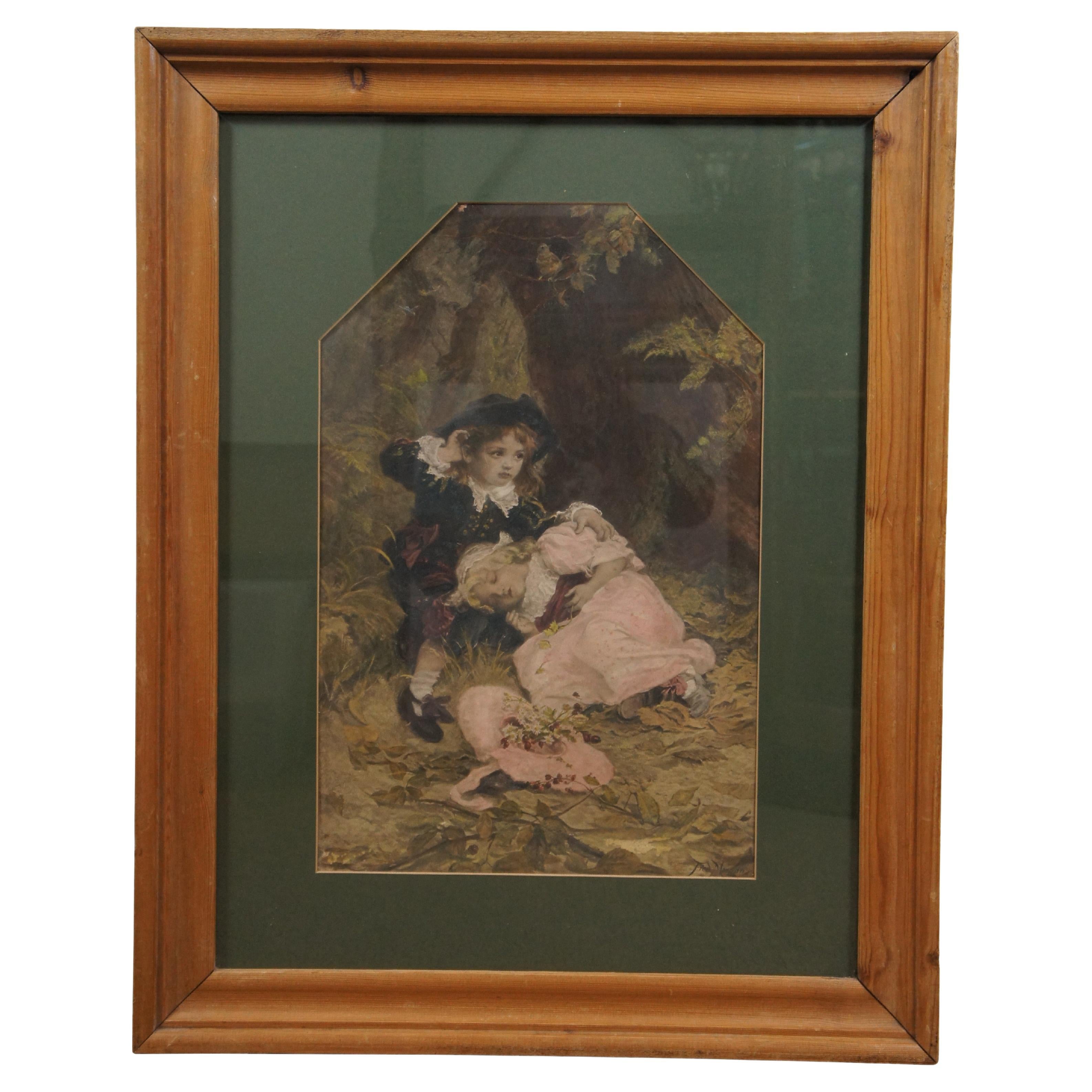Antique Fred Morgan Babes in the Wood Lithograph Print Pine Frame 31 ...
