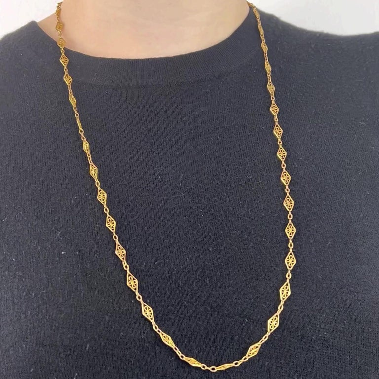 Antique French 18 Karat Gold Fancy Link Chain Necklace at 1stDibs
