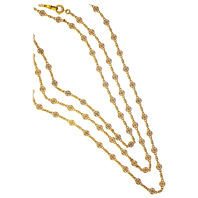 Antique French 18 Karat Gold Long Chain, circa 1890 For Sale at 1stDibs