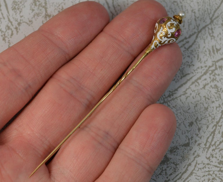 Antique French 18 Carat Gold Enamel and Foiled Ruby Stick Tie Pin at ...