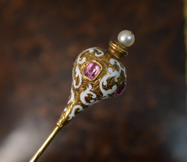 Antique French 18 Carat Gold Enamel and Foiled Ruby Stick Tie Pin at ...