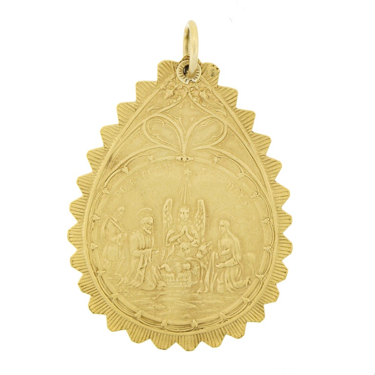 Antique French 18k Gold Birth and Baptism of Jesus Reversible Medallion ...