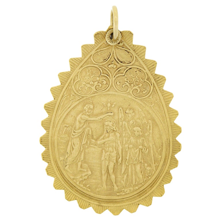 Antique French 18k Gold Birth and Baptism of Jesus Reversible Medallion ...