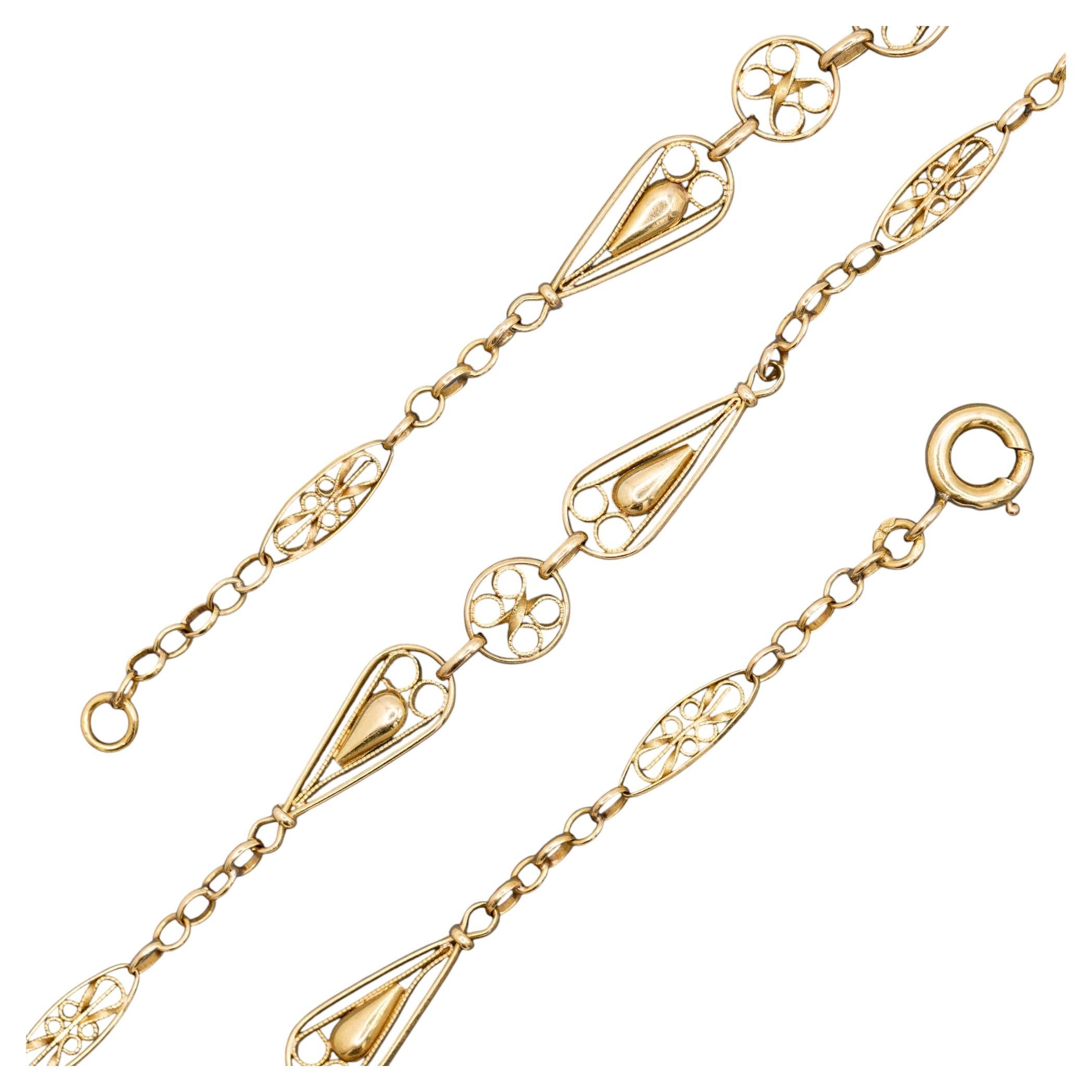 Antique French 18K Gold Filigree Necklace – Belle Epoque Chain For Sale ...
