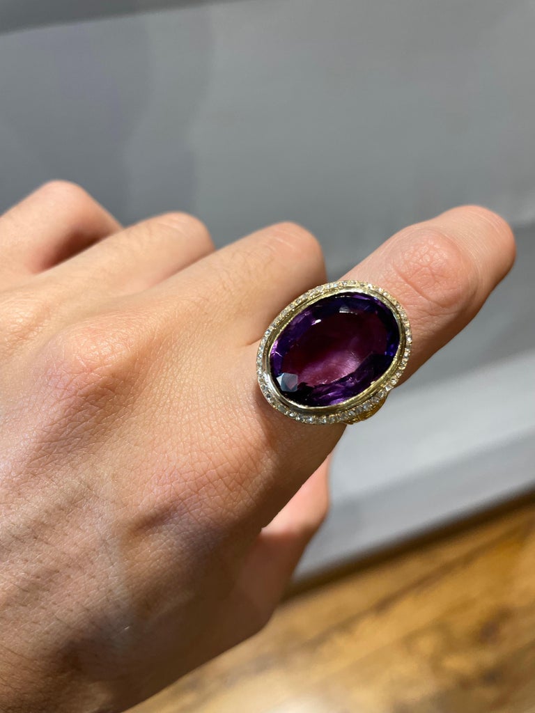 Antique French 18kt Gold Diamond And Amethyst Episcopal Ring For Sale ...