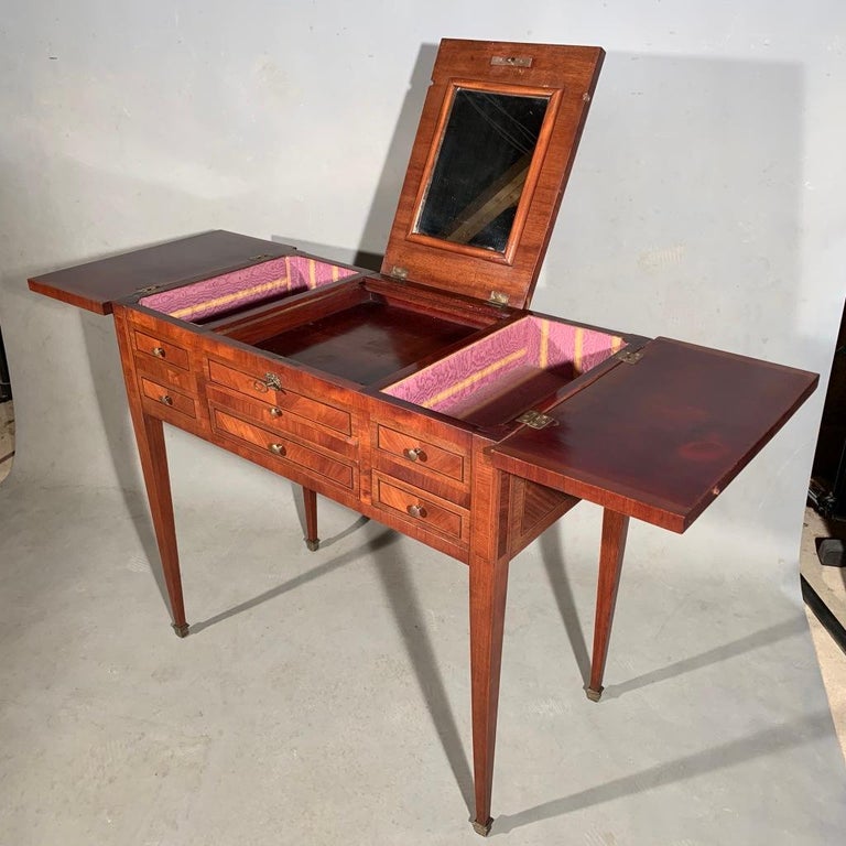 Antique French 1920s Dressing Table with Hinged Top Mirror at 1stDibs
