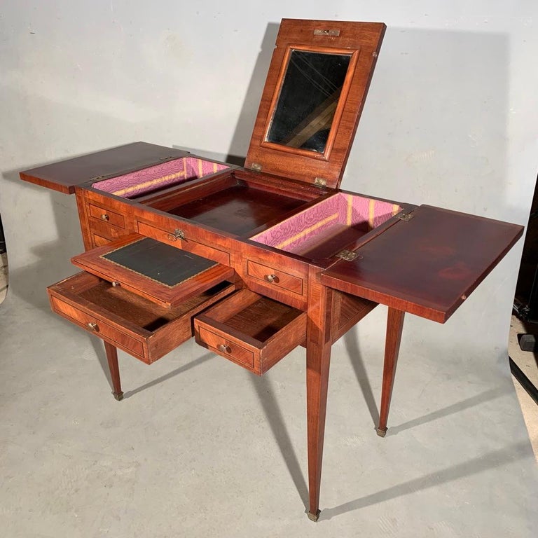 Antique French 1920s Dressing Table with Hinged Top Mirror at 1stDibs