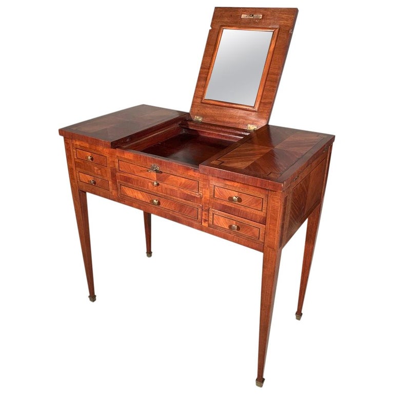 Antique French 1920s Dressing Table with Hinged Top Mirror at 1stDibs