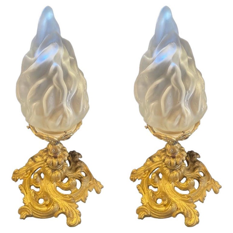 Antique French 1950s Frosted Flame Torch Ceiling Pendant Lights For ...