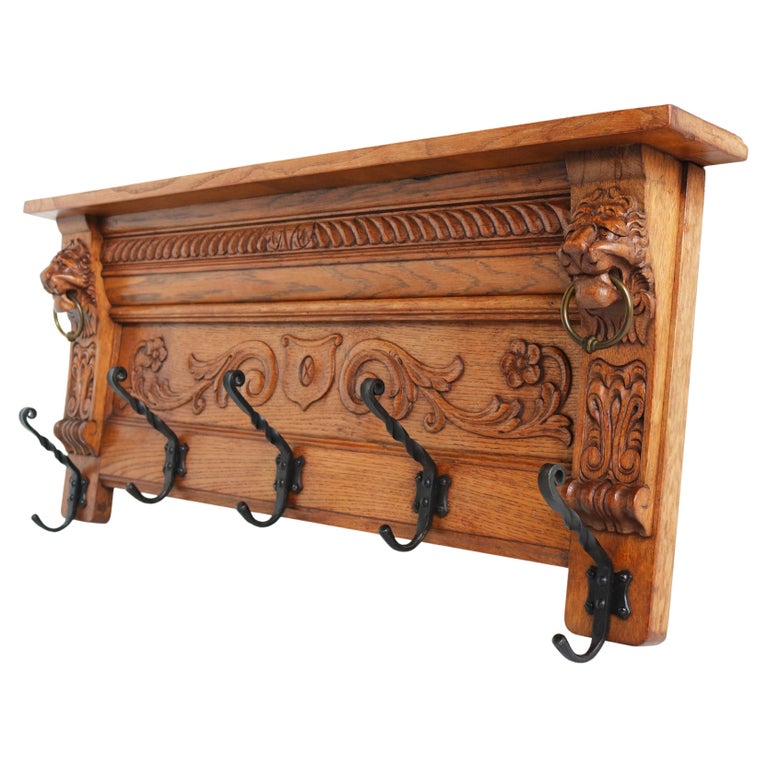 Antique French 19th Century Renaissance Revival Coat Rack Oak Wrought ...
