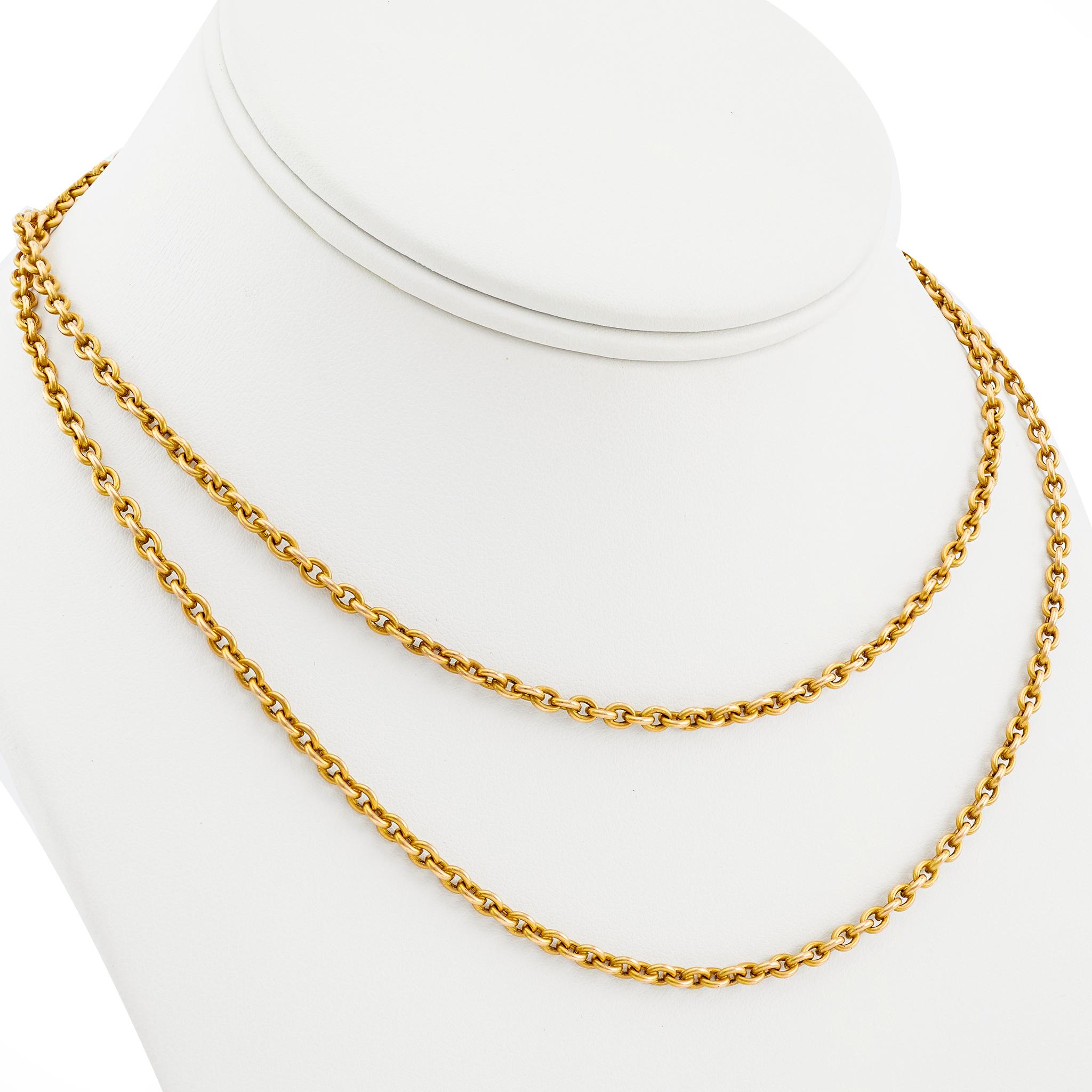 Antique French 32 Inch 18k Yellow Gold Chain Necklace For Sale at 1stDibs