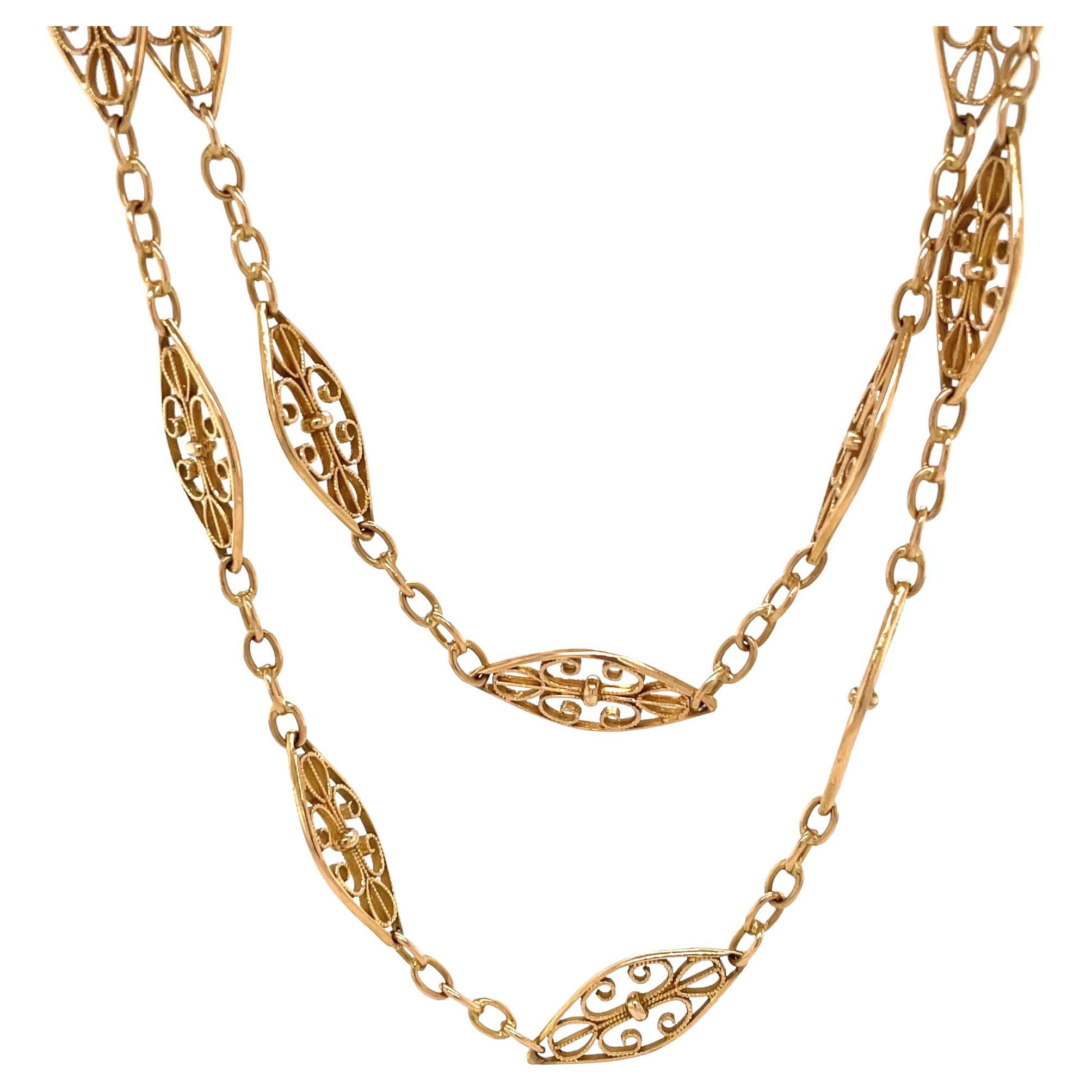 Antique French Filigree Gold Necklace For Sale at 1stDibs | french gold ...