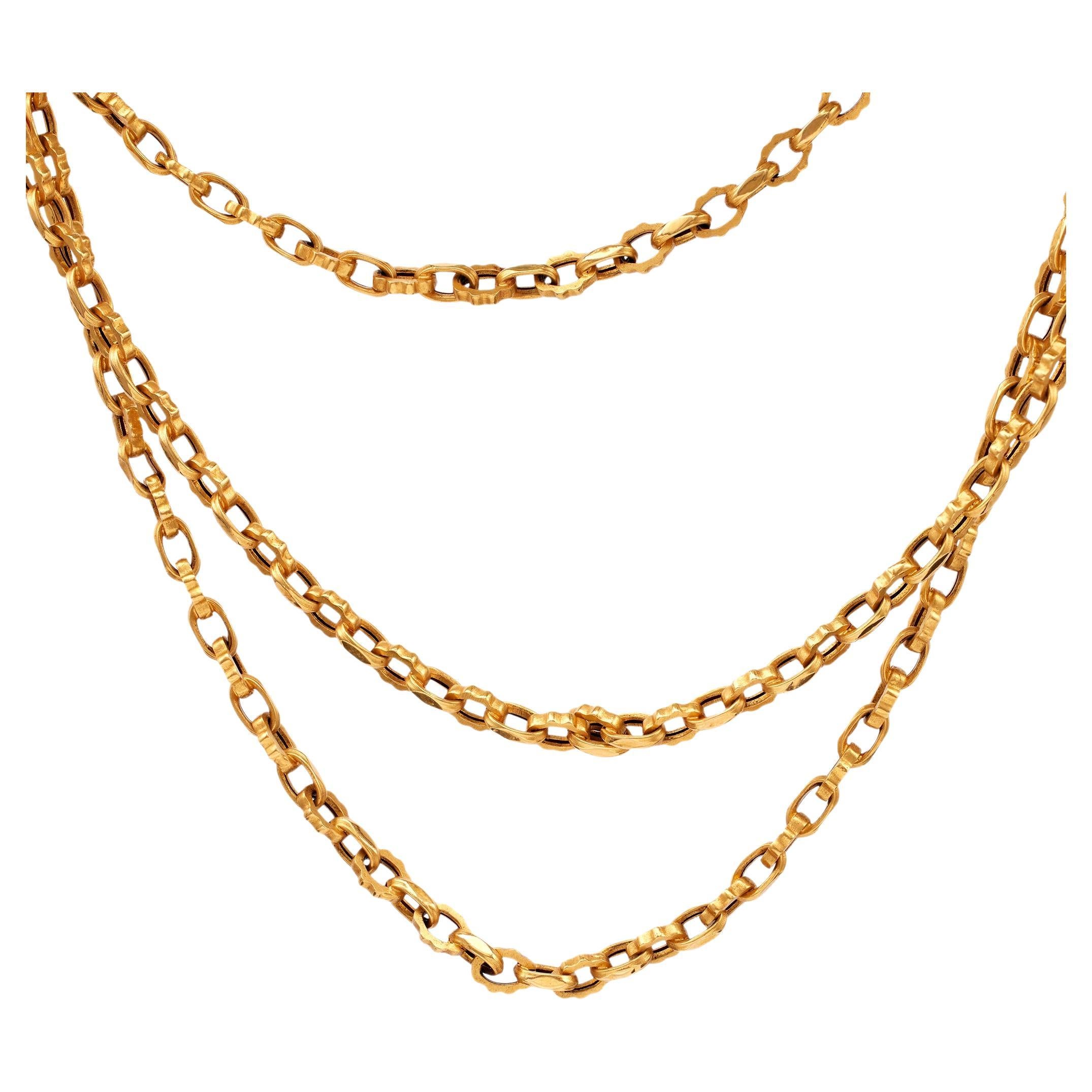 Antique French 60 Inch 18k Yellow Gold Fancy Link Chain For Sale at 1stDibs