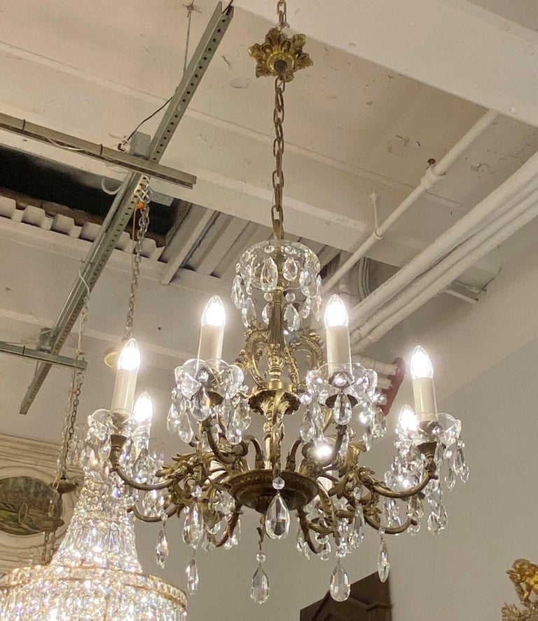 Antique French 8 Arm Clear Crystal Chandelier Brass Frame For Sale at ...