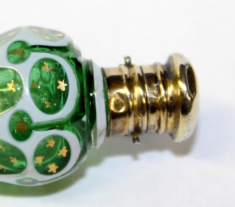 Antique French .800 Silver Vermeil, Overlay, Enamel Cut Crystal Scent ...