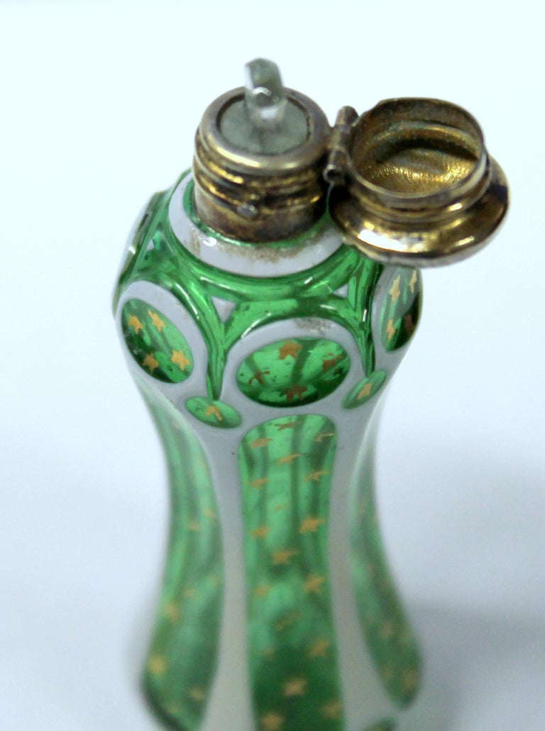 Antique French .800 Silver Vermeil, Overlay, Enamel Cut Crystal Scent ...