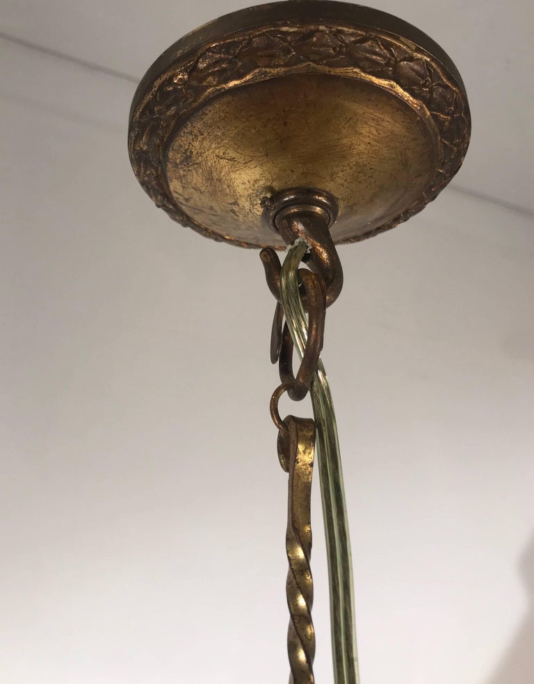 French Alabaster Pendant with Gilt Bronze Cherubs and Frame on Brass ...