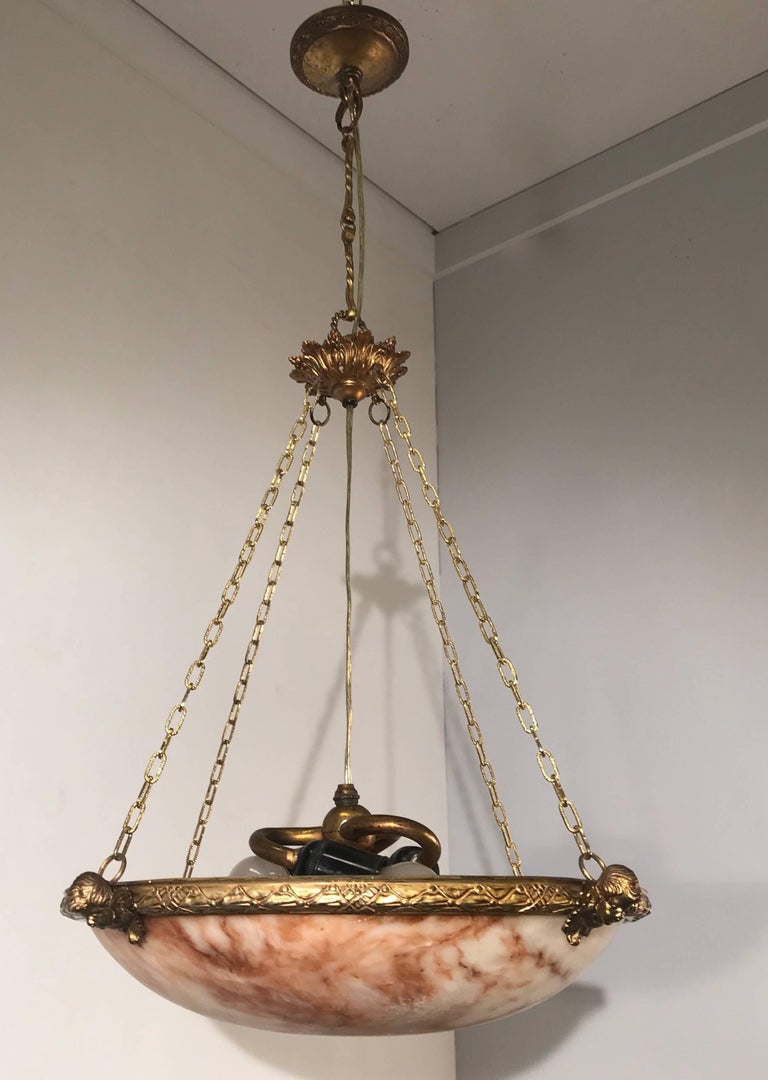 French Alabaster Pendant with Gilt Bronze Cherubs and Frame on Brass ...