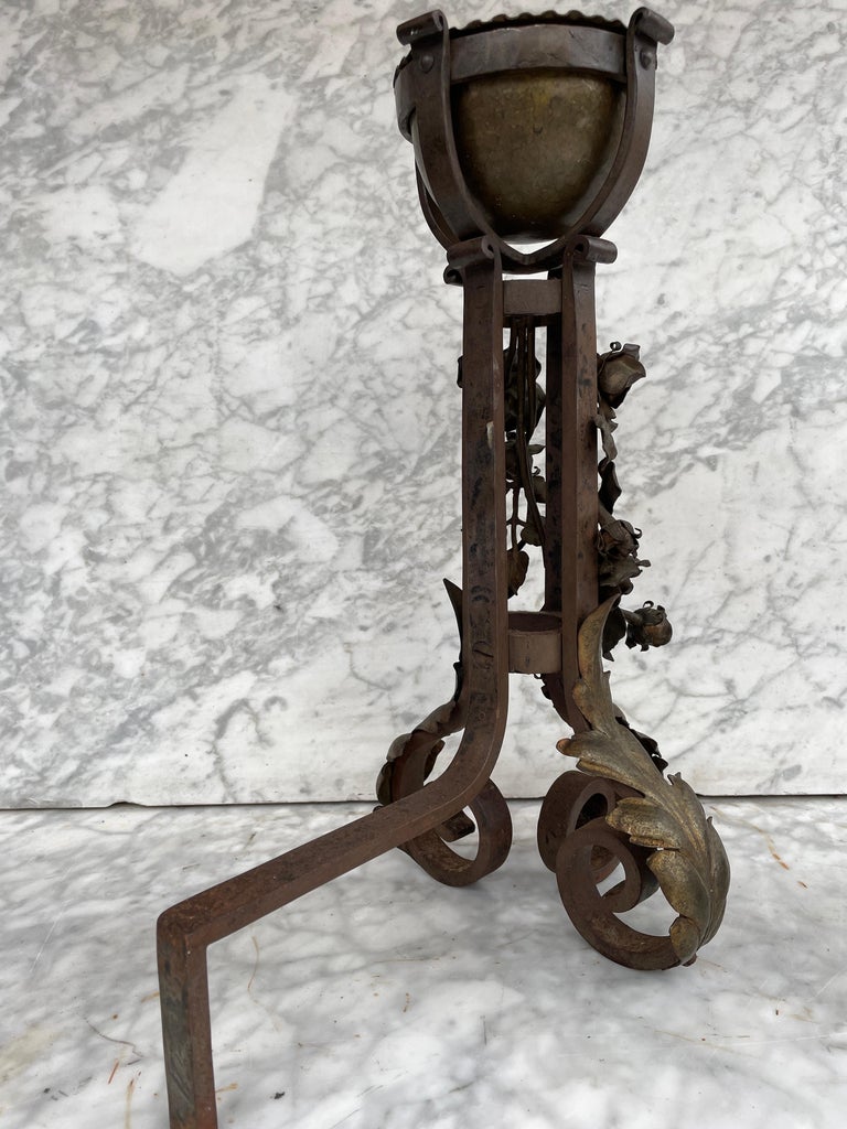 Antique French Andirons or Firedogs, 19th Century with Flowers For Sale ...