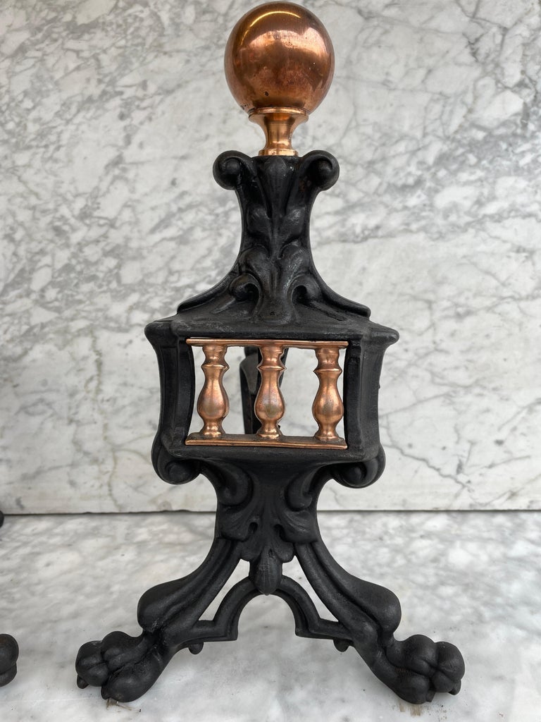 Antique French Andirons or Firedogs, Cast iron and Brass For Sale at ...